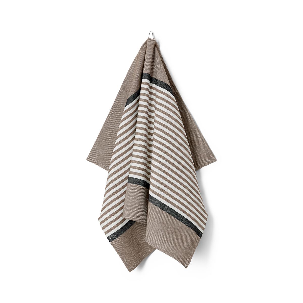 Brown tea towel with stripes