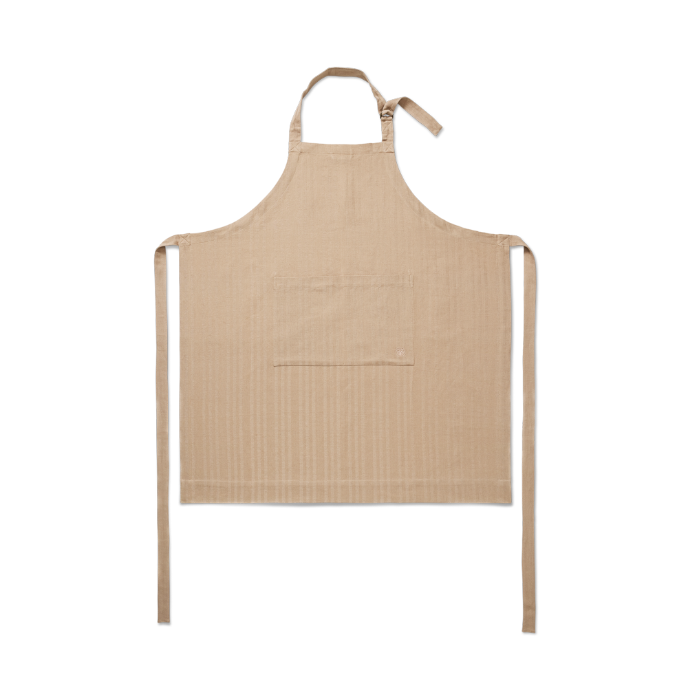 Beautiful brown apron with woven stripes in a cotton and linen blend