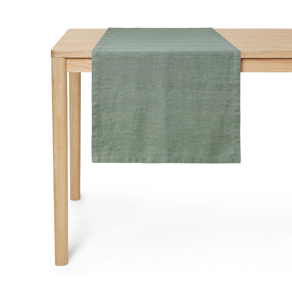 Dark green table runner in 100% linen
